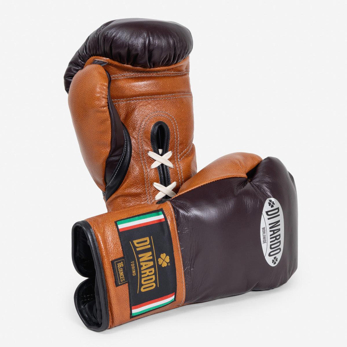 Guantoni Di Nardo con lacci 16 Oz Borgogna-cognac - Combat Arena