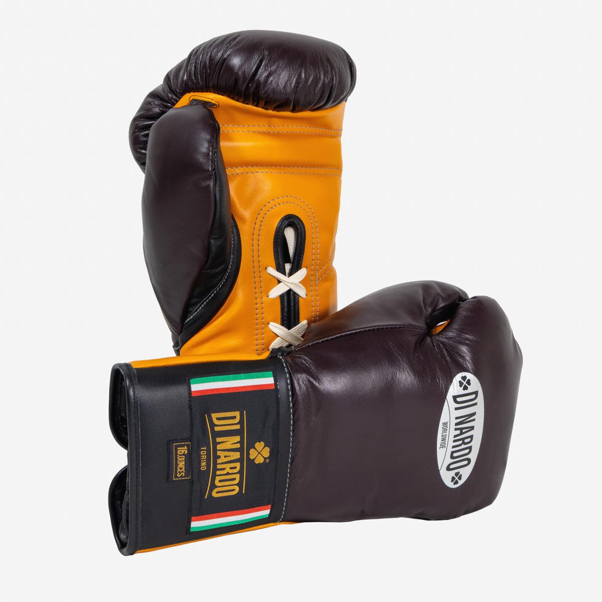 Guantoni Di Nardo con lacci 16 Oz Borgogna-giallo - Combat Arena